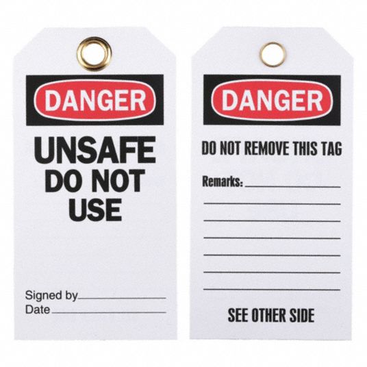Danger Tag, Polyester, Unsafe Do Not Use, 5-3/4" x 3", 25 PK - Grainger