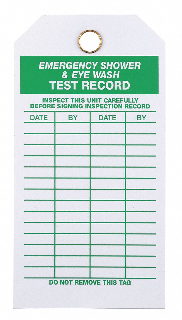 Eye Wash/Shower Inspection Tag, Emergency Shower & Eye Wash Test Record ...