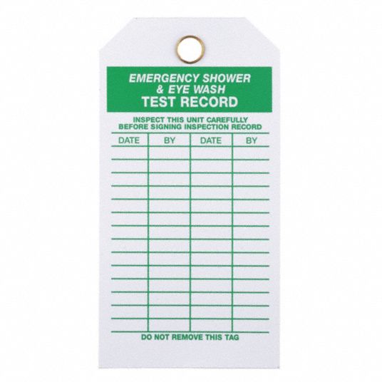 Eye Wash/Shower Inspection Tag, Emergency Shower & Eye Wash Test Record ...