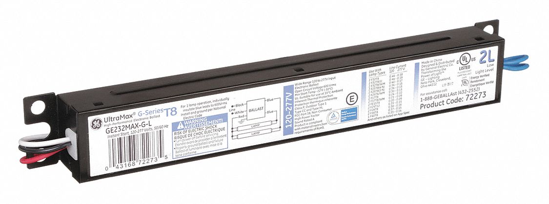GE CURRENT, 120 to 277V AC, 1/2 Lamps Supported, Fluorescent Ballast ...