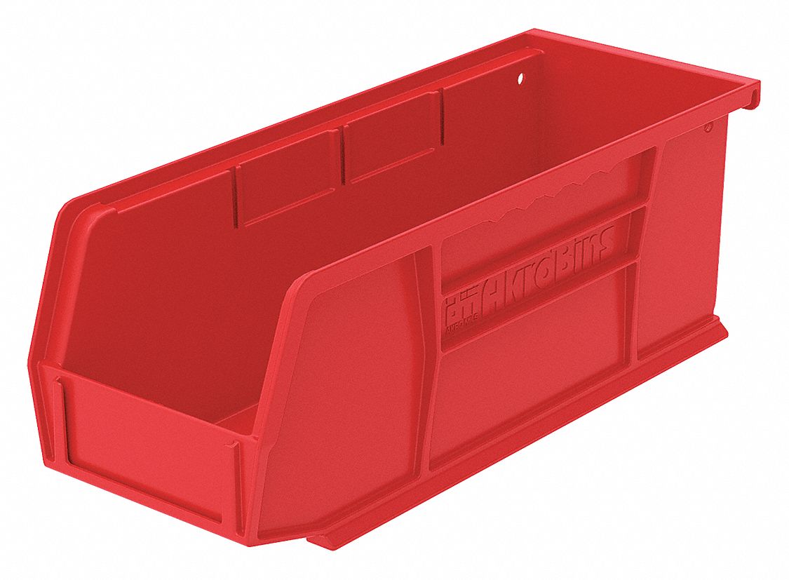 AKRO-MILS Hang and Stack Bin: 4 1/8 in x 10 7/8 in x 4 in, Red, Label ...