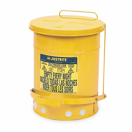 JUSTRITE, 6 gal Capacity, Yellow, Oily Waste Can - 2RYH1|09101 - Grainger JUSTRITE, 6 gal Capacity, Yellow, Oily Waste Can - 2RYH1|09101 - Grainger