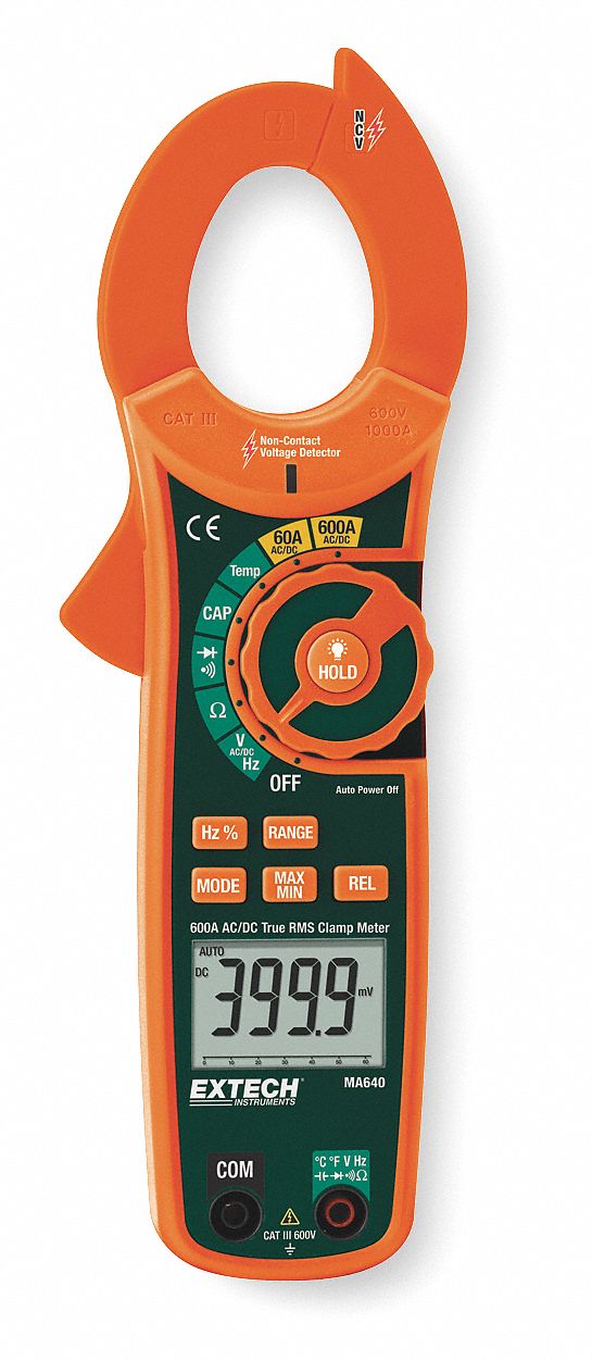 Clamp On Digital Clamp Meter, -4° to 1400°F Temp. Range, 1.5 in (38 mm ...