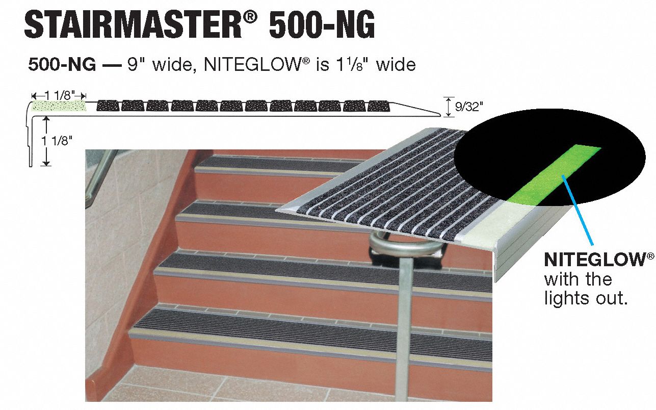 WOOSTER Stair Tread Cover: Multi-Strip Grit, Aluminum, Adhesive ...