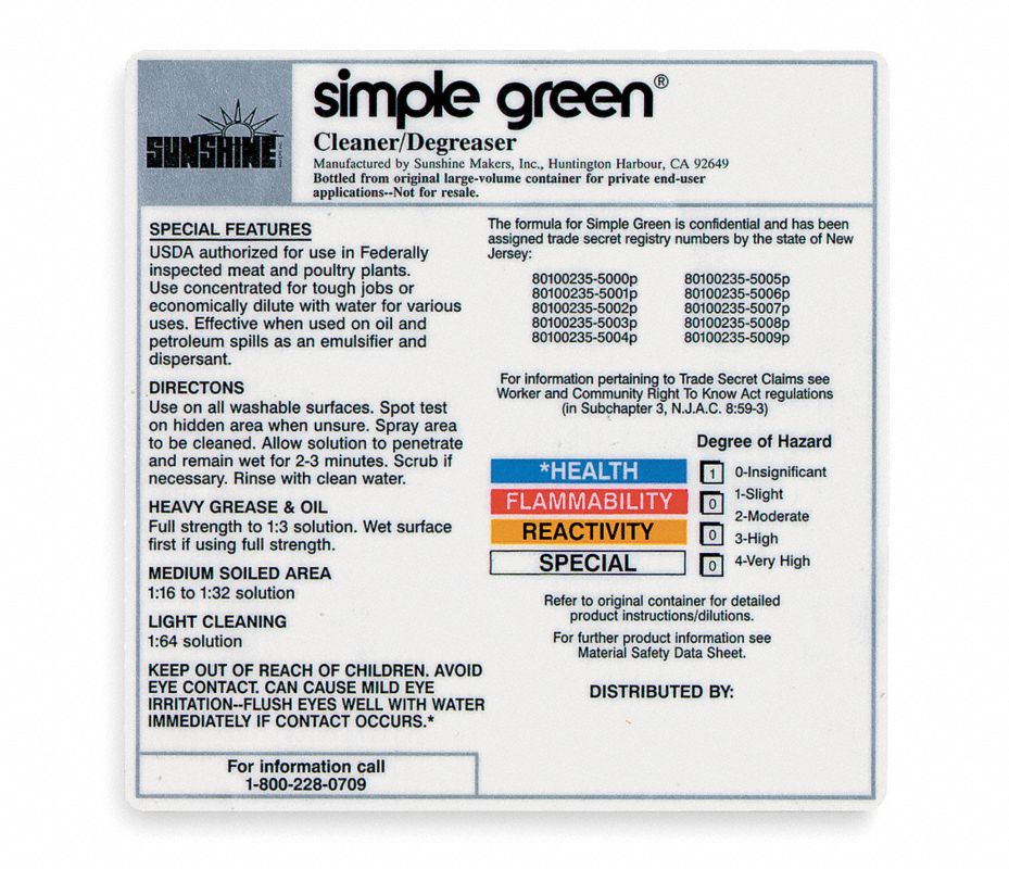 SIMPLE GREEN Etiqueta Secundaria,Negro/Blanco,PQ10 - Etiquetas ...