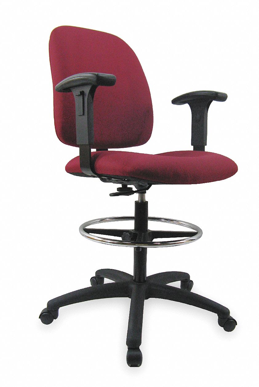 Drafting Chair, Drafting Chair, Red, Fabric, 24 in to 34 in Nominal ...