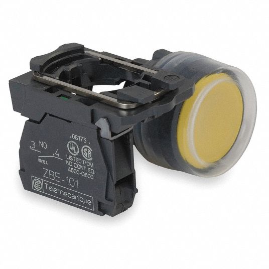 Push Button,Yellow,Plastic,22mm,1NO - Grainger