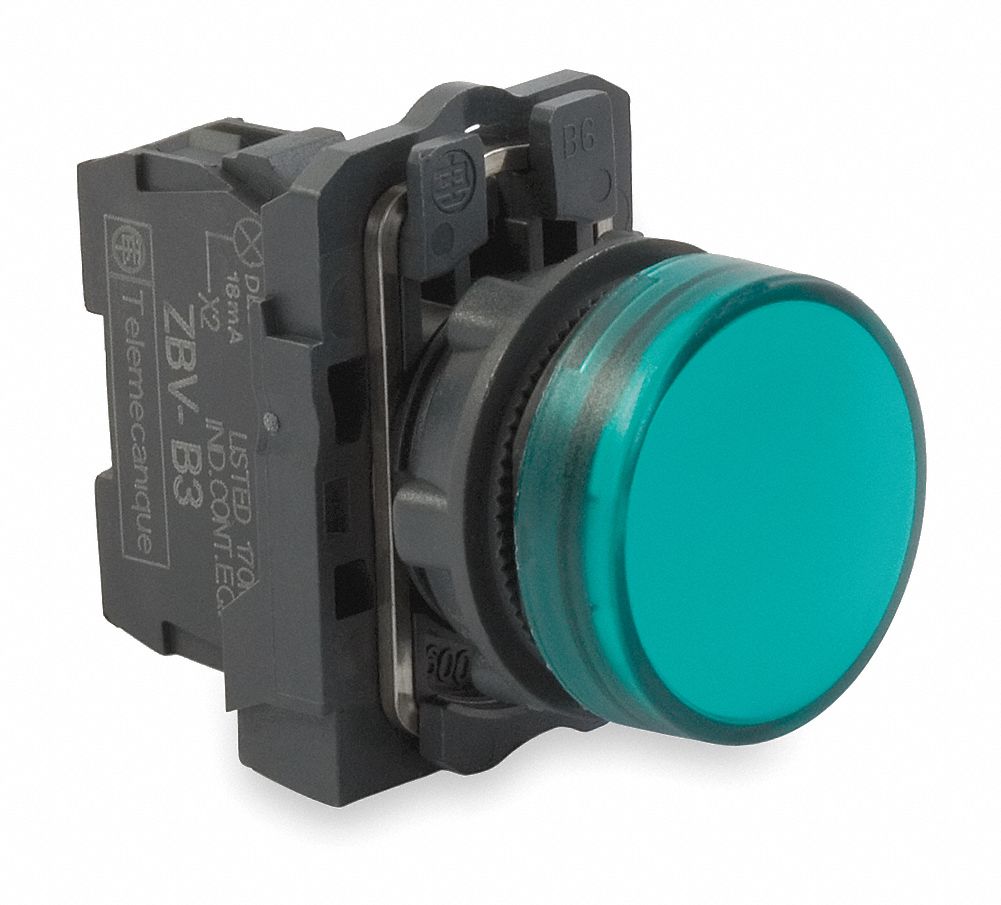 SCHNEIDER ELECTRIC, 22 mm Panel Mounting Size, Green, Pilot Light ...