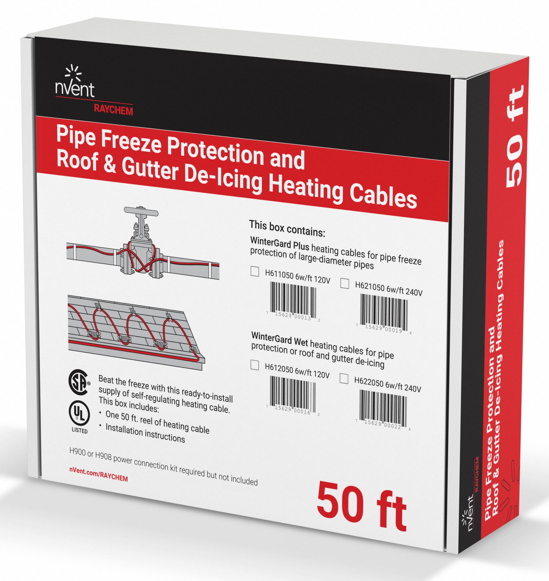 RAYCHEM Electric Heating Cable: For Indoor Only Use Outdoors, 50 ft ...