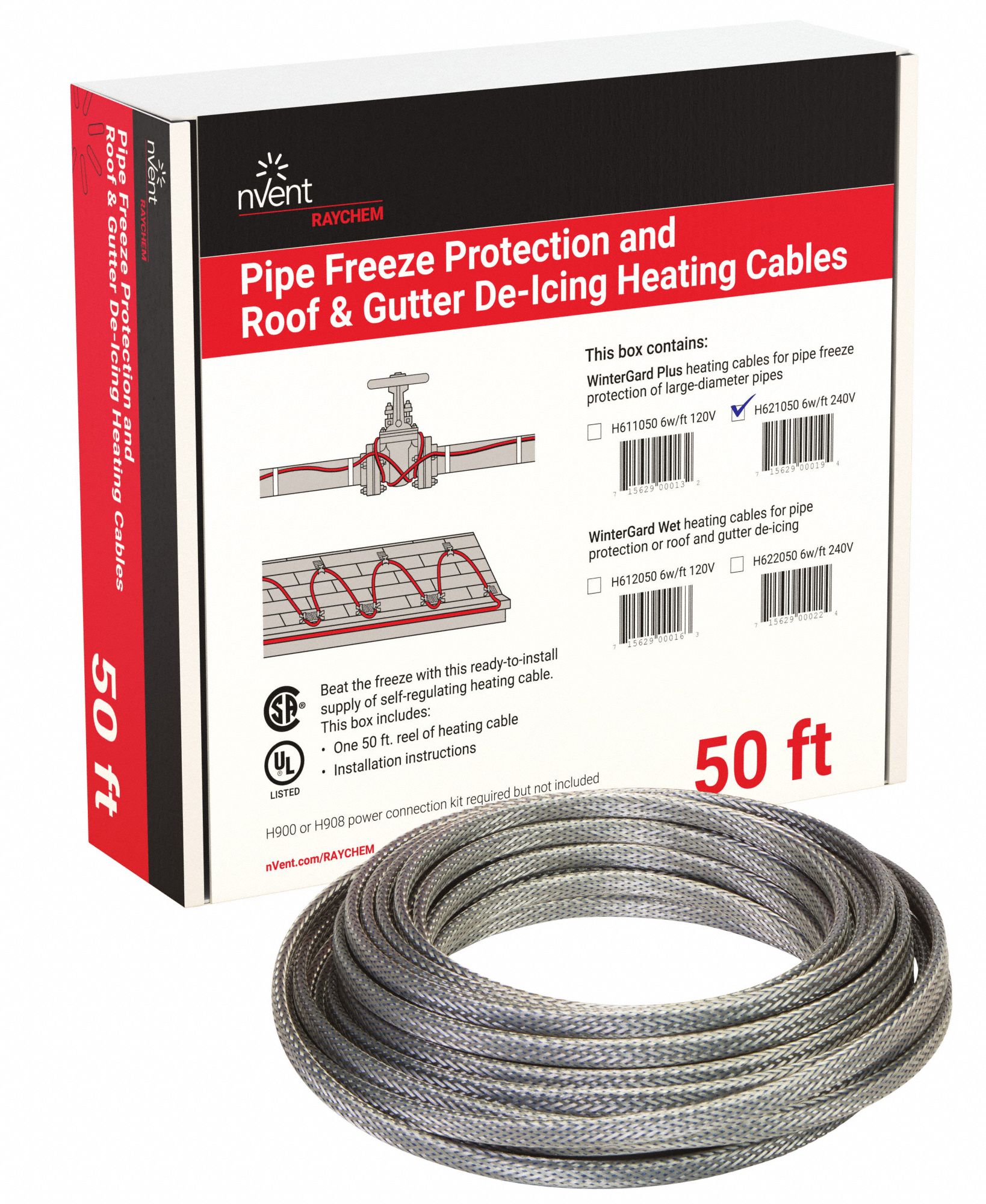 RAYCHEM Electric Heating Cable: For Indoor Only, 50 ft Cable Lg, 240V ...