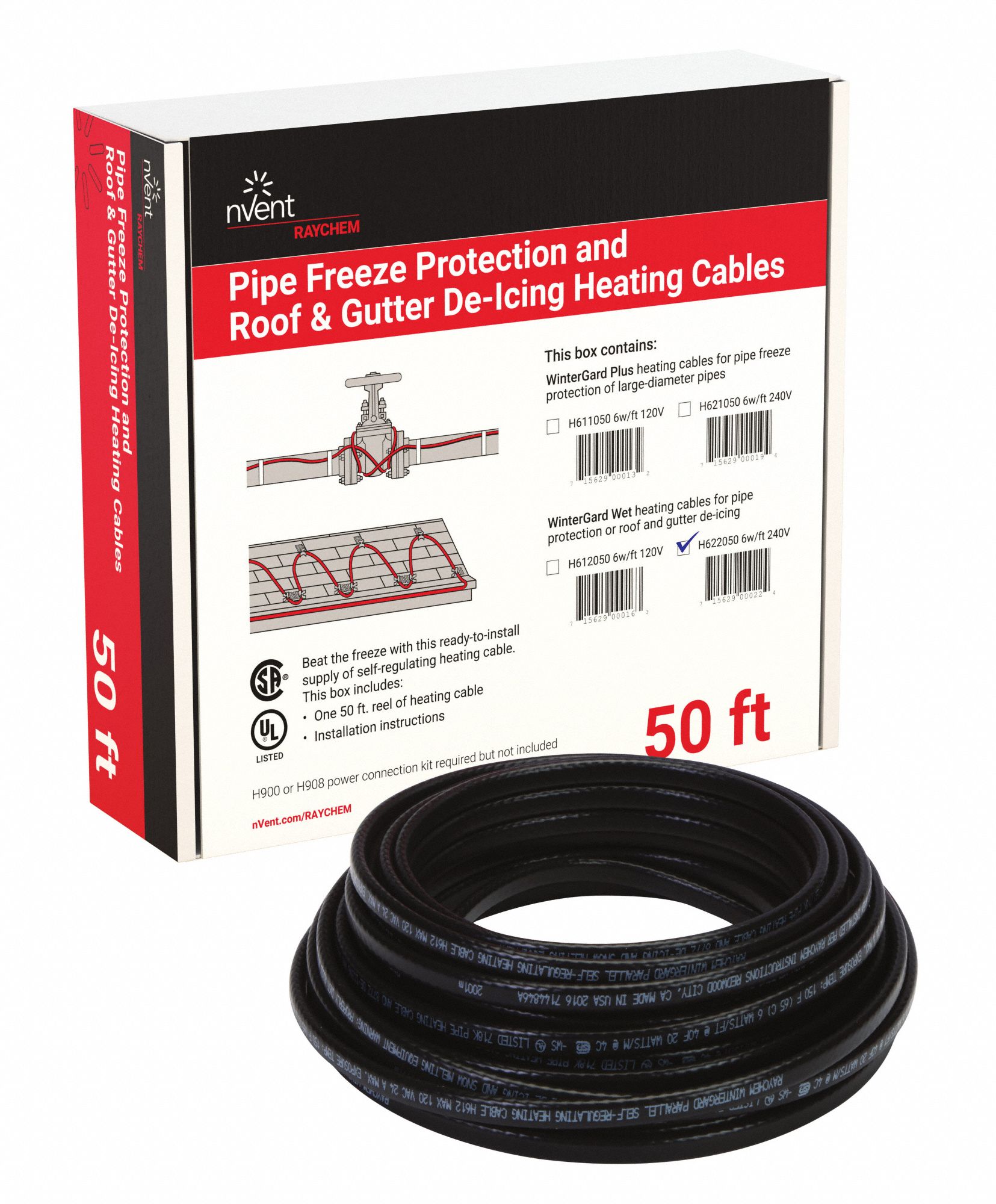 RAYCHEM Electric Heating Cable: For Indoor/Outdoor Use Outdoors, 50 ft ...
