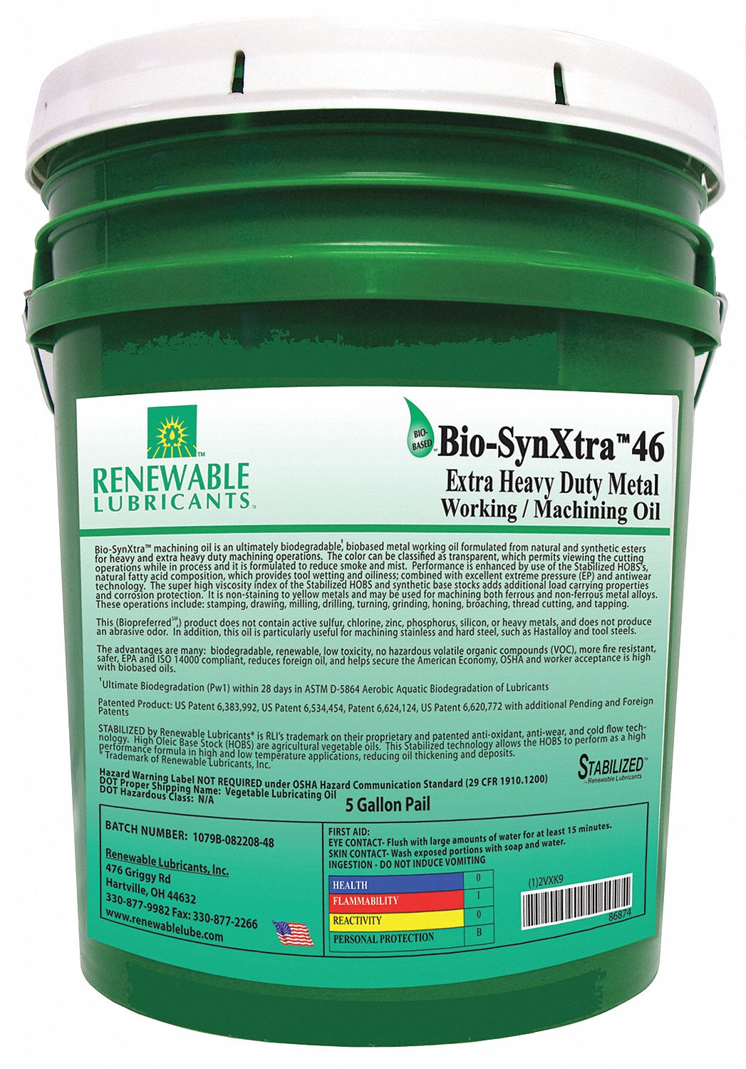 RENEWABLE LUBRICANTS, Bio-SynXtra, 5 gal, Cutting Oil - 2VXK9|86874 ...