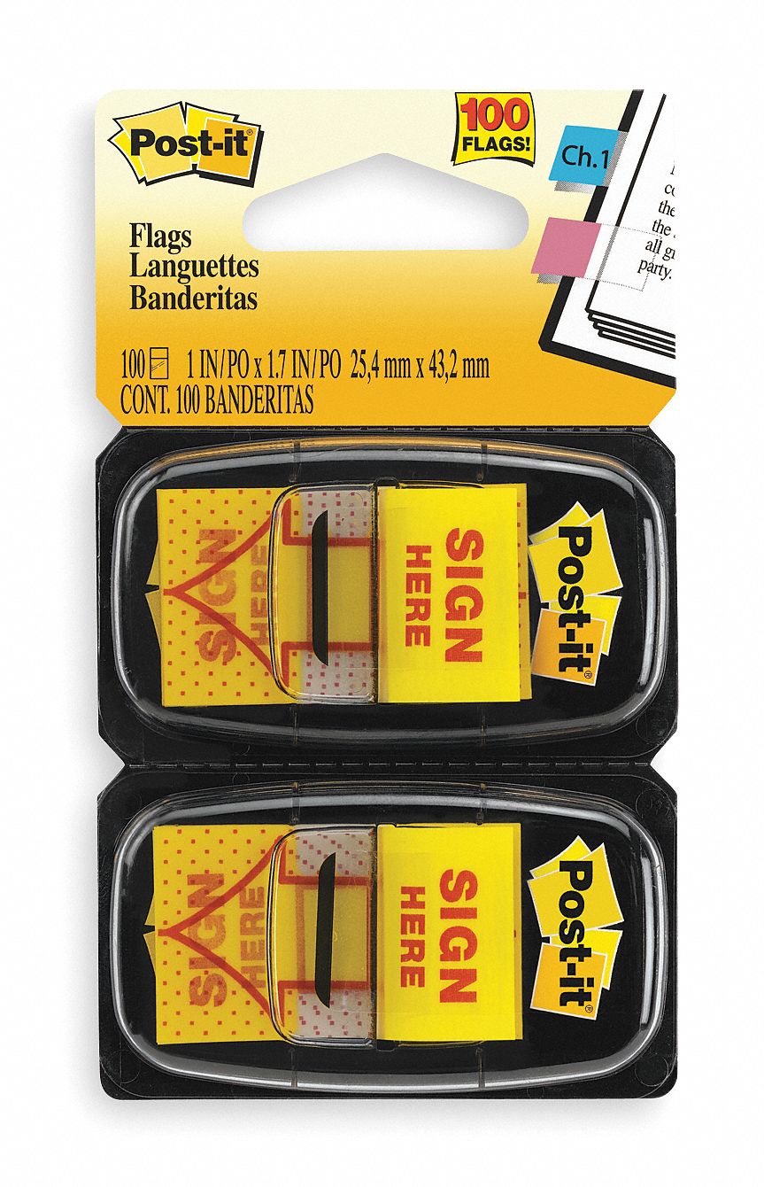 POST-IT, Yellow, 50 Sheets per Pad, Sticky Flags - 2VZE6|680-SH2 - Grainger
