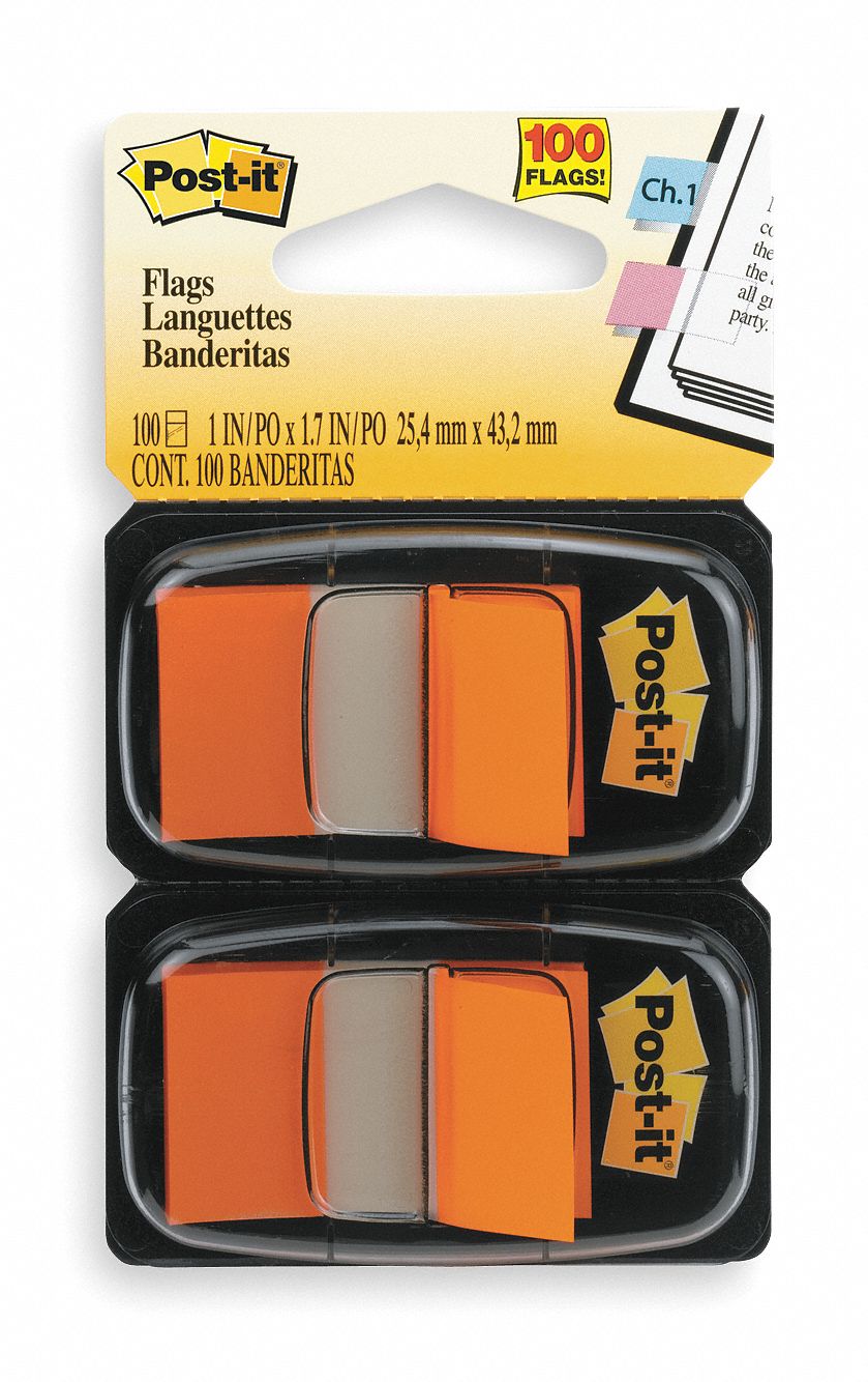 POST-IT, Orange, 50 Sheets per Pad, Sticky Flags - 2VZE8|680-OE2 - Grainger