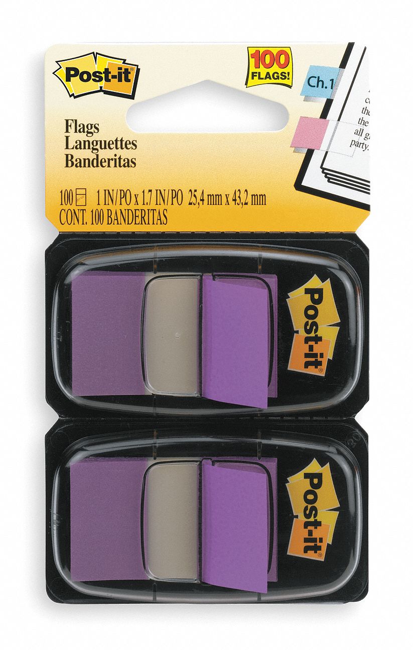 POST-IT, Purple, 50 Sheets per Pad, Sticky Flags - 2VZE9|680-PU2 - Grainger