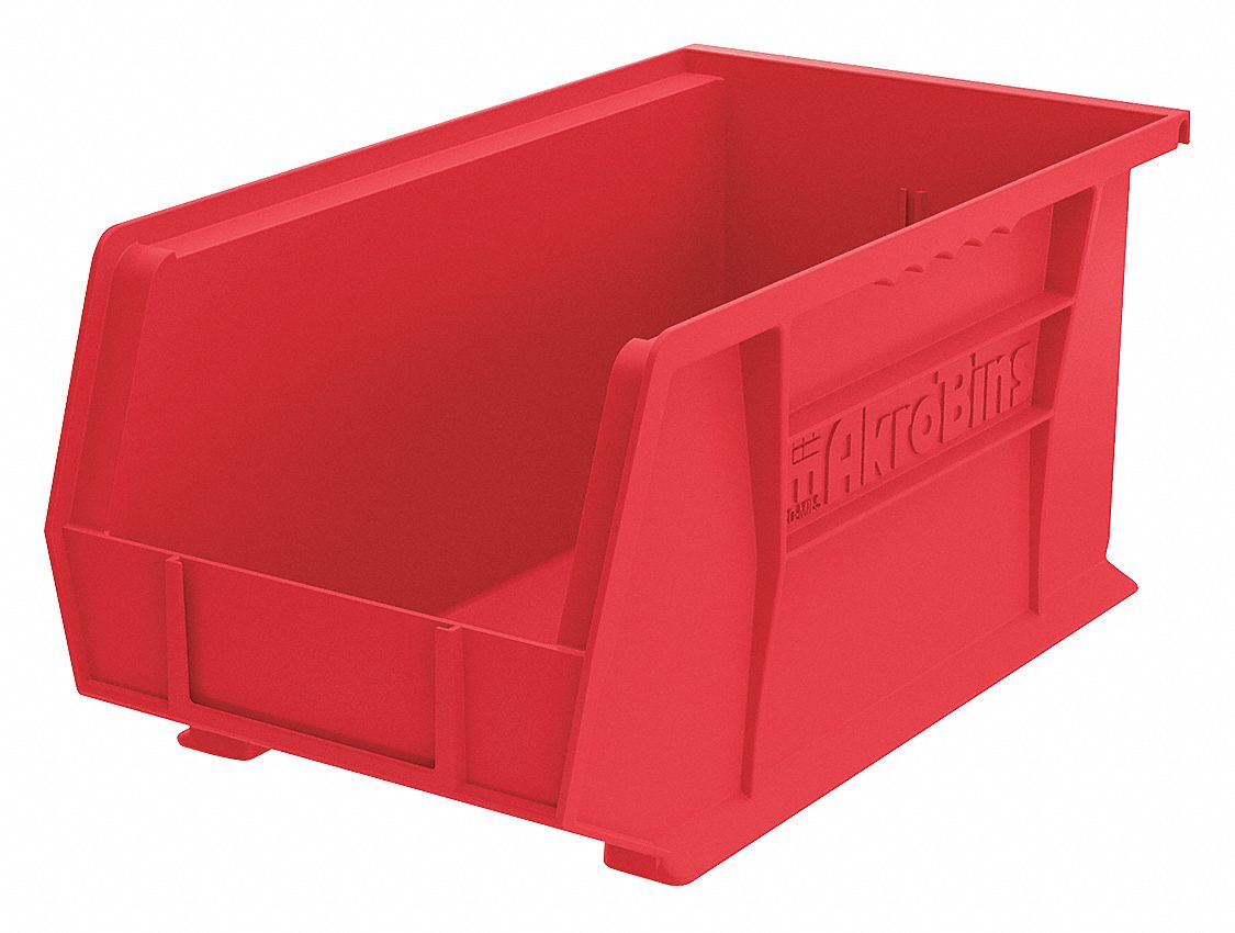 AKRO-MILS Hang and Stack Bin: 8 1/4 in x 14 3/4 in x 7 in, Red, Label ...
