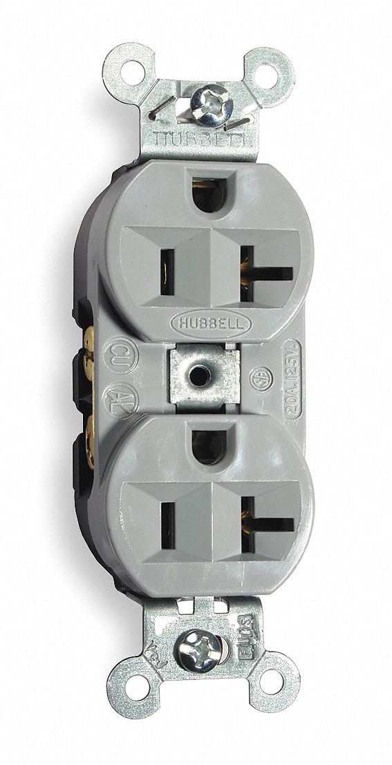 20, Industrial, Receptacle, Gray, No Tamper Resistant - Grainger