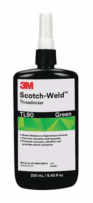 Medium-Strength Threadlocker, Green, 250mL Bottle, PK 2 - Grainger
