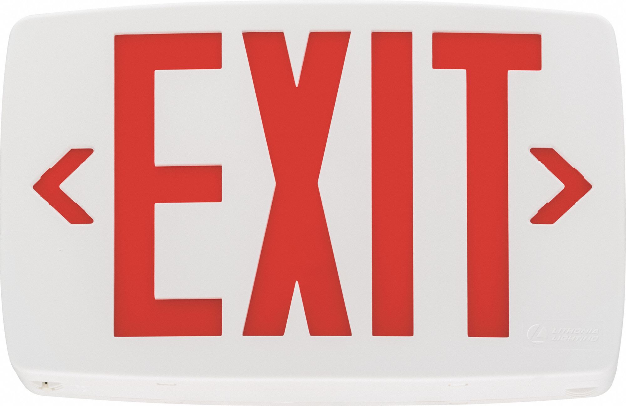LITHONIA LIGHTING Exit Sign: Emergency Battery Backup, LED, White, Red ...