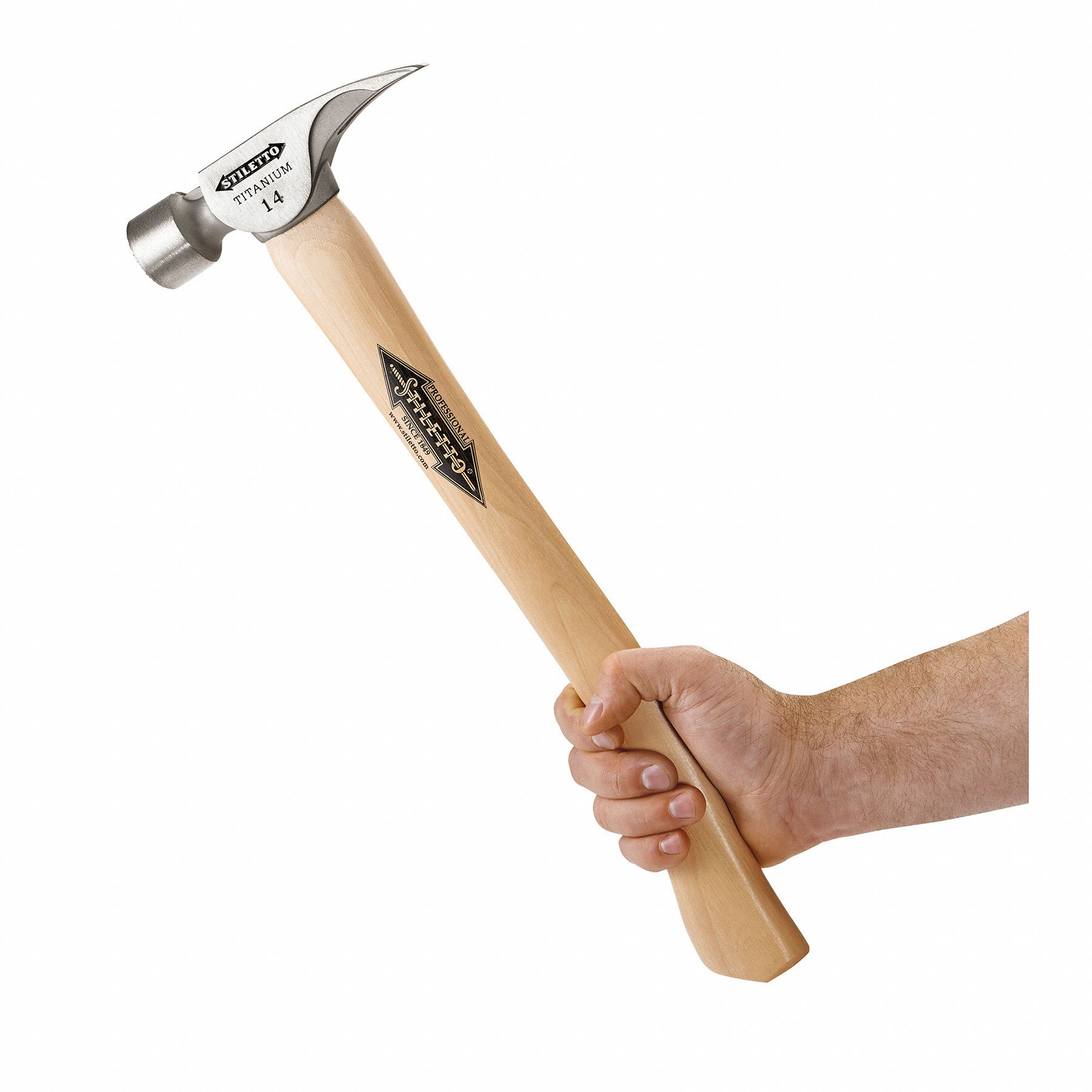 STILETTO Straight Claw Hammer: Titanium, Plain Grip, Wood Handle, 14 oz ...