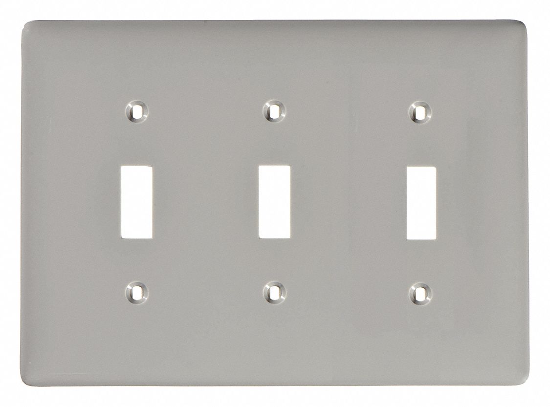 Toggle Switch Wall Plate: 3 Gangs, Std, Gray, Nylon - Grainger