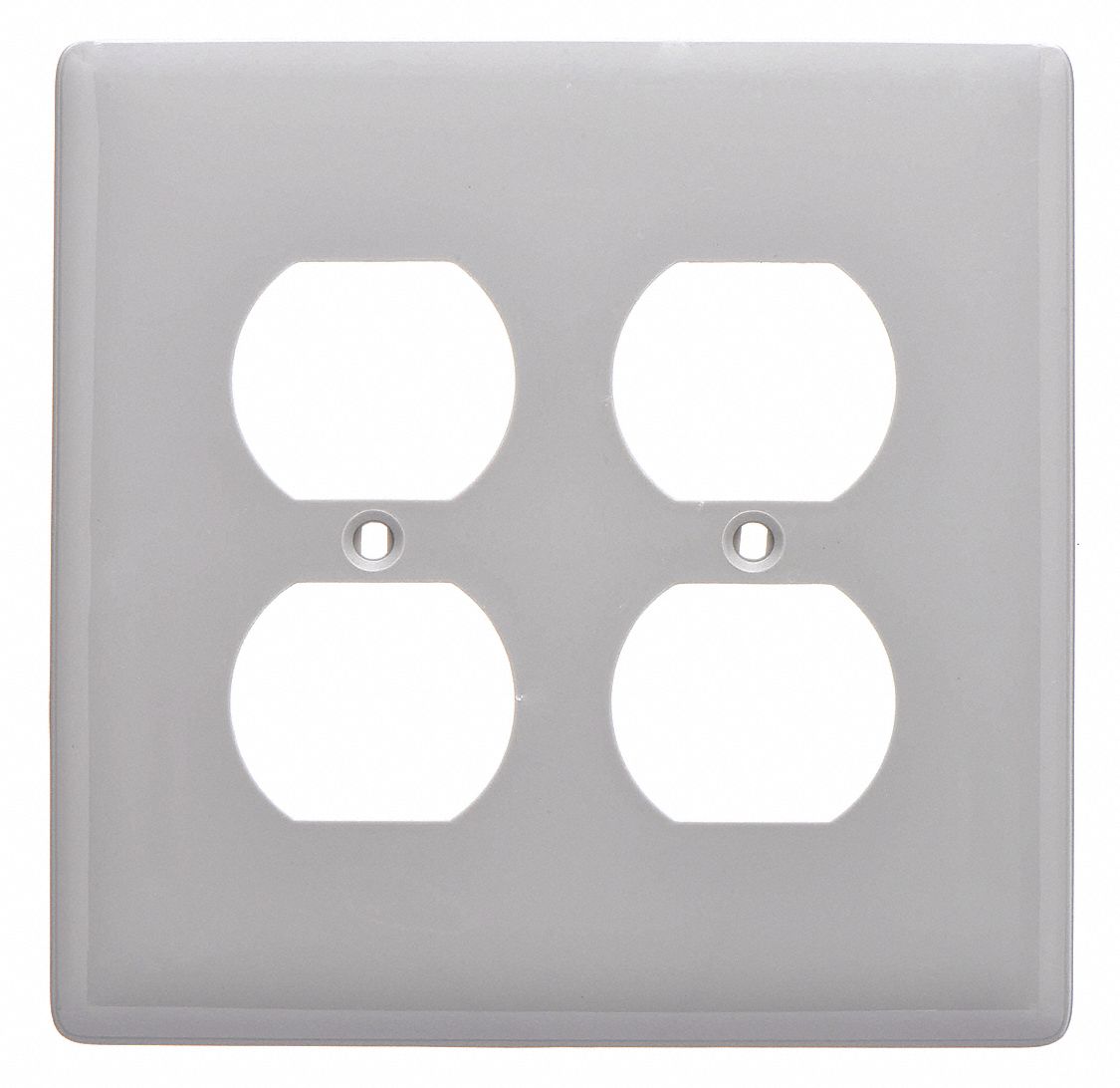 Duplex Receptacle Wall Plate: 2 Gangs, Mid Size, Gray, Nylon - Grainger