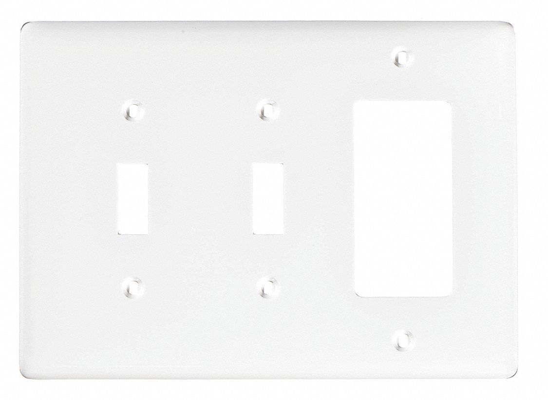 Toggle Switch/Rocker Wall Plate: 3 Gangs, Mid Size, White, Nylon - Grainger