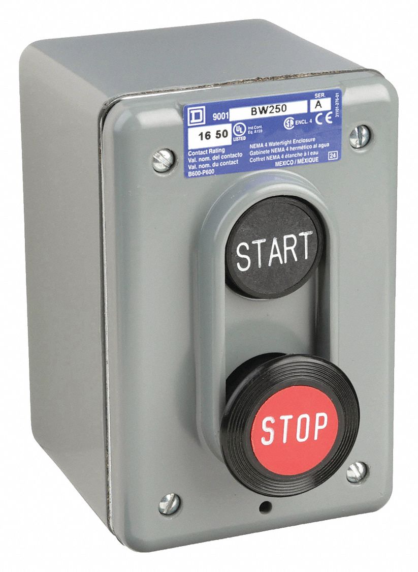 SQUARE D, Flush Push Button/Mushroom Head Push Button, 0 Pilot Lights, Control Station - 2XVG9 ...