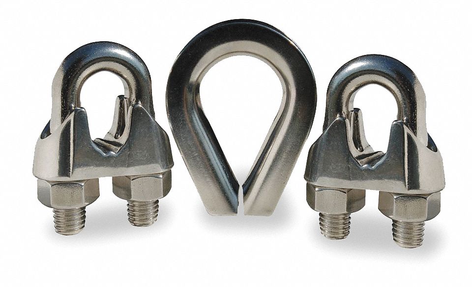 Wire Rope Clip and Thimble Kit, U-Bolt, 304 Stainless Steel, 3/16 in ...