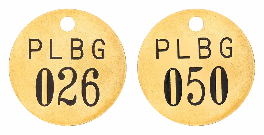 026-050, Gold, Numbered Valve Tag - 2YB31|2YB31 - Grainger