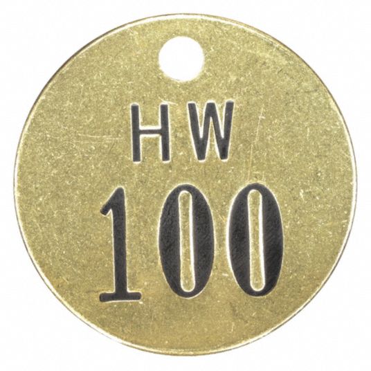 076-100, Gold, Numbered Valve Tag - 2YB41|2YB41 - Grainger