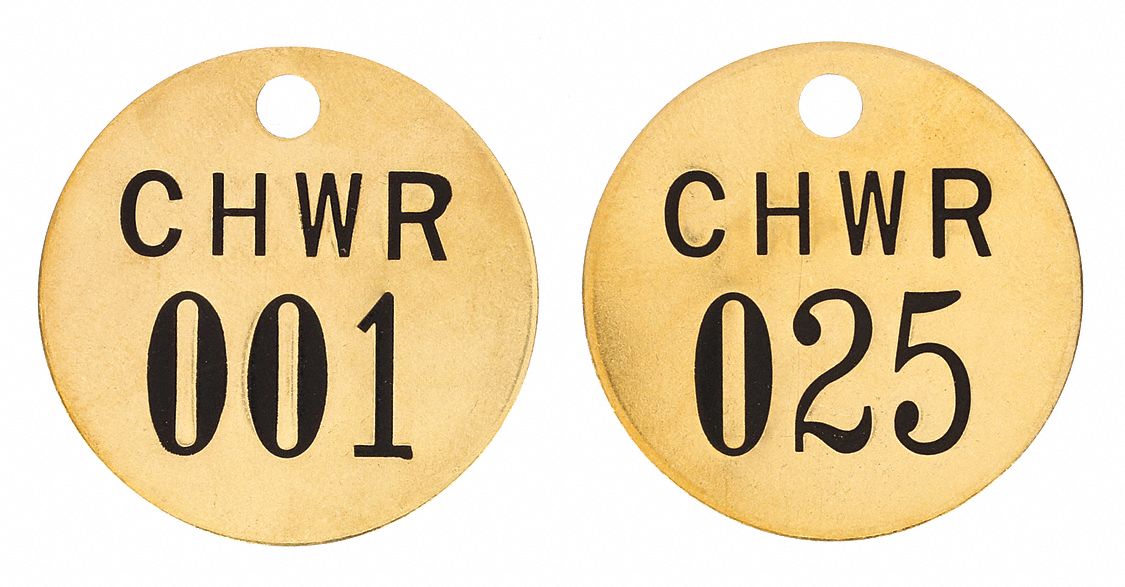 Brass, 1 1/2 in Dia, Numbered Valve Tag - 2YB42|2YB42 - Grainger