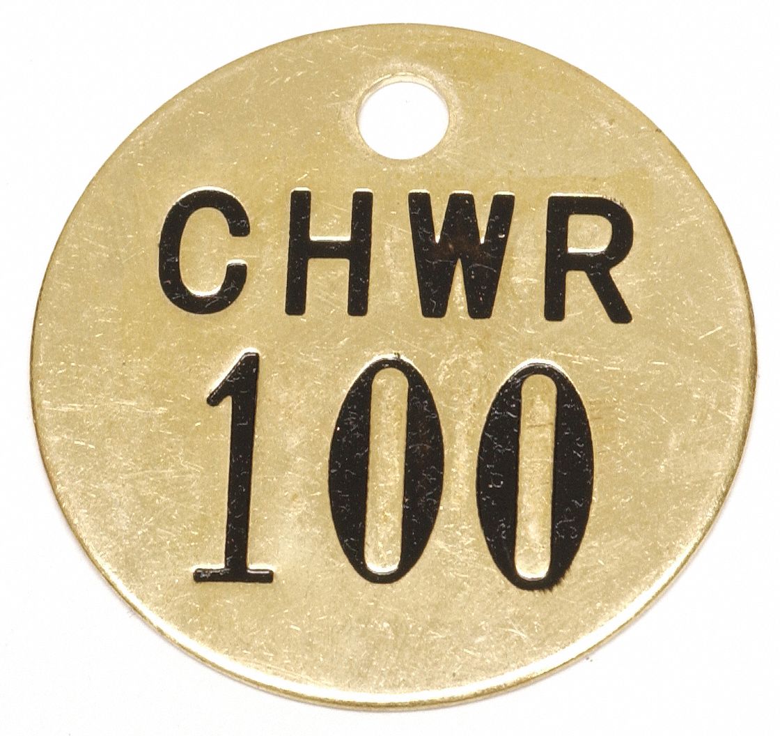 Numbered Tag, Tag Shape Round, Diameter 1 1/2 in, Height 1 1/2 in ...