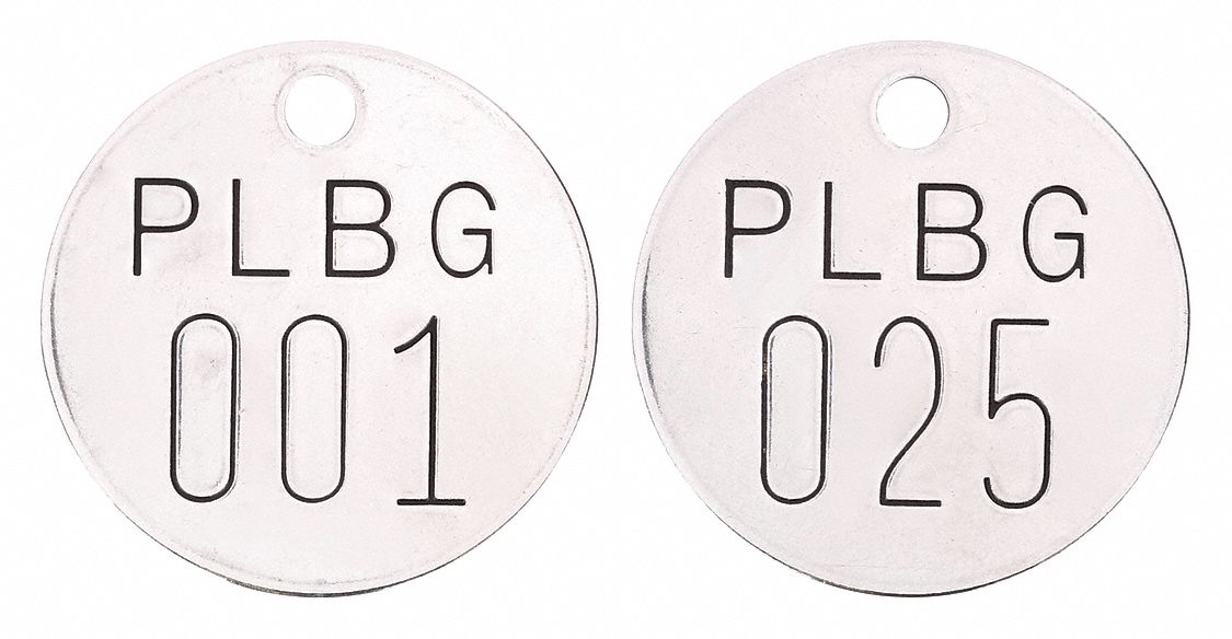 001-025, Silver, Numbered Valve Tag - 2YB54|2YB54 - Grainger