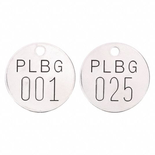 001-025, Silver, Numbered Valve Tag - 2YB54|2YB54 - Grainger