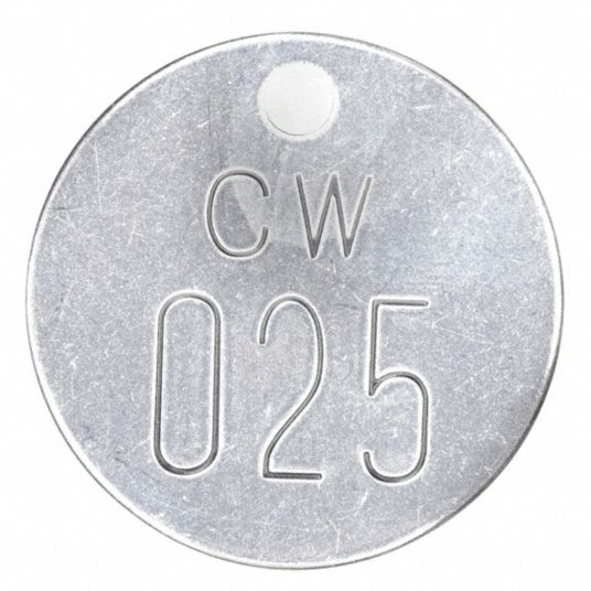 Numbered Tag, Height 1 1/2 in, Width 1 1/2 in, Stainless Steel, Silver ...