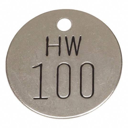076-100, Silver, Numbered Valve Tag - 2YB65|2YB65 - Grainger
