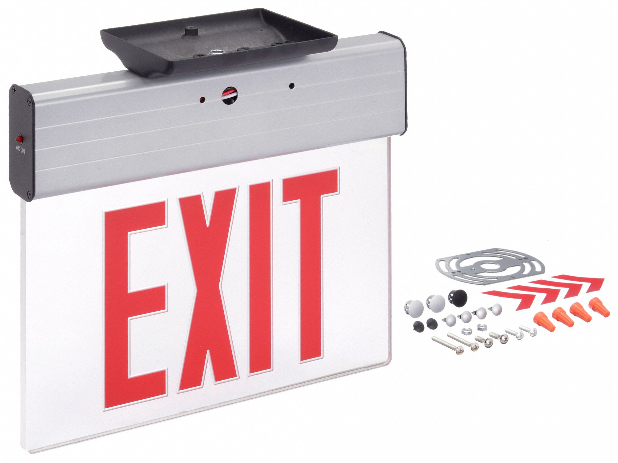 LITHONIA LIGHTING Edge-lit Exit Sign: 2 Faces, Red, Aluminum, Universal ...