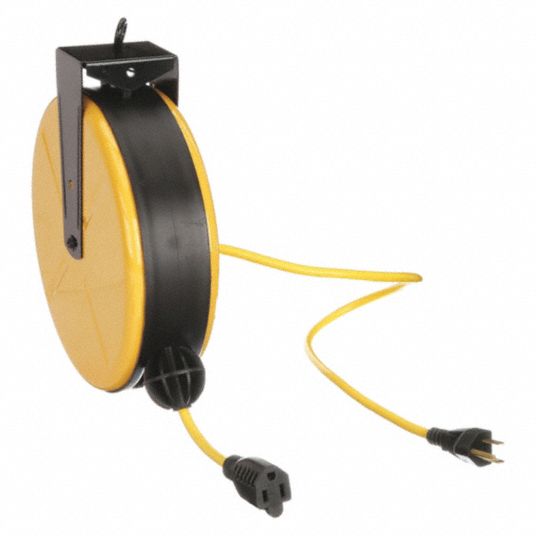 Retractable Cord Reel, 120V AC, Single Connector, 30 ft, Yellow Reel ...