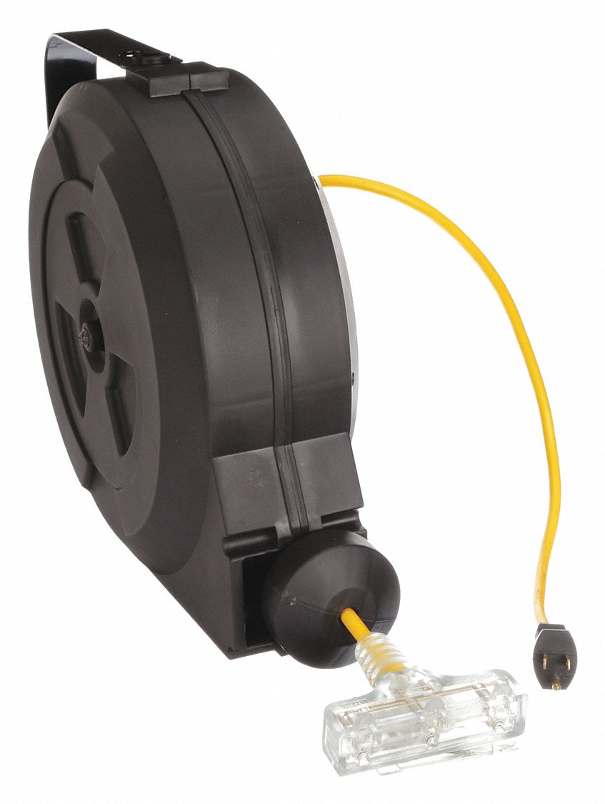 Retractable Cord Reel, 120V AC, Triple Tap Connector, 50 ft, Black Reel ...
