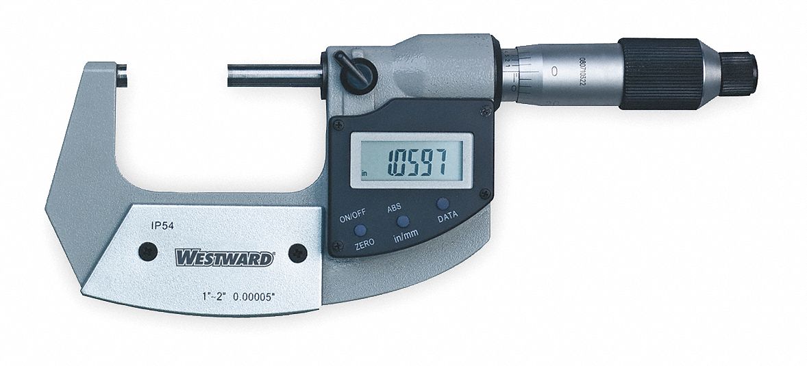 WESTWARD Digital Outside Micrometer: 1 in to 2 in/25 to 50 mm Range ...