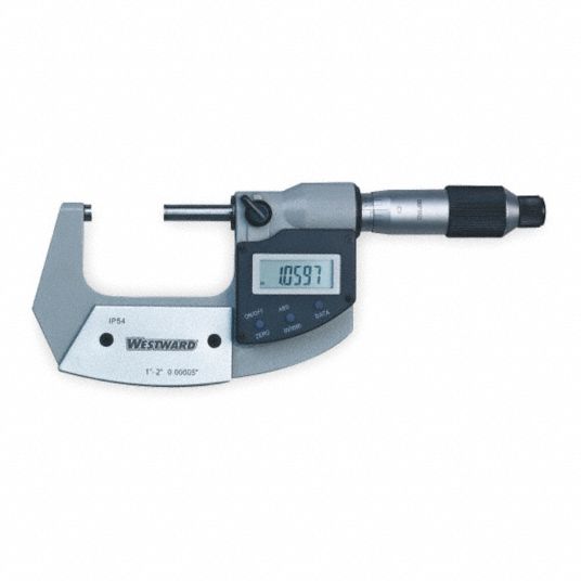 WESTWARD Digital Outside Micrometer: 1 in to 2 in/25 to 50 mm Range ...
