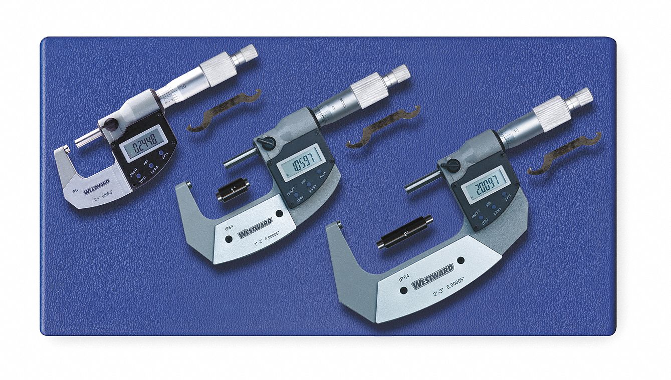 WESTWARD Electronic Micrometer Set, 3 Pc, Range 0 to 3 in/0 to 75 mm ...