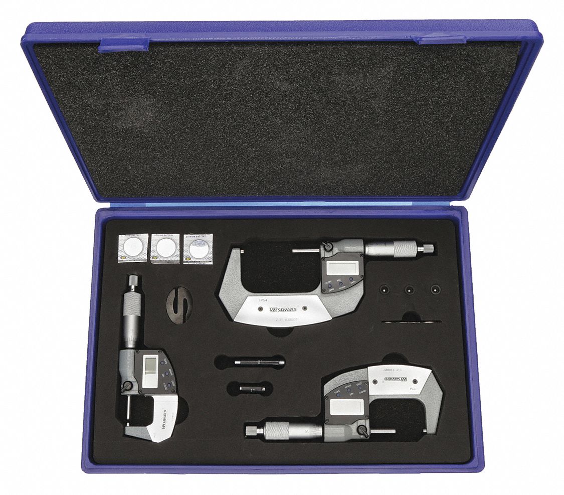 Electronic Micrometer Set, 3 Pc, Range 0 to 3 in/0 to 75 mm, SPC Output ...