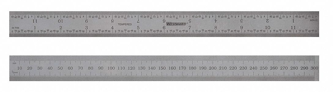 WESTWARD Rigid Rule, 12 In, Inch/Metric - 2YNG7|2YNG7 - Grainger