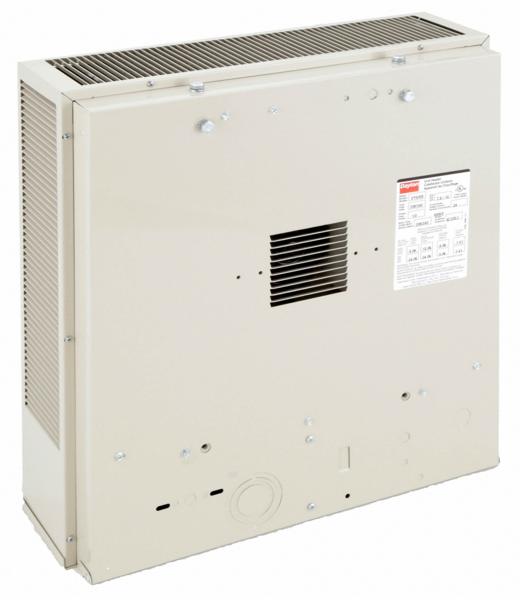 DAYTON Electric Wall & Ceiling Unit Heater, 7.5kW/10kW, 208/240V AC, 1 ...