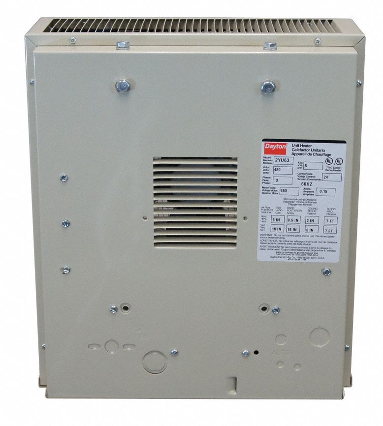 DAYTON Electric Wall & Ceiling Unit Heater, 15kW, 480V AC, 3-phase, Air ...