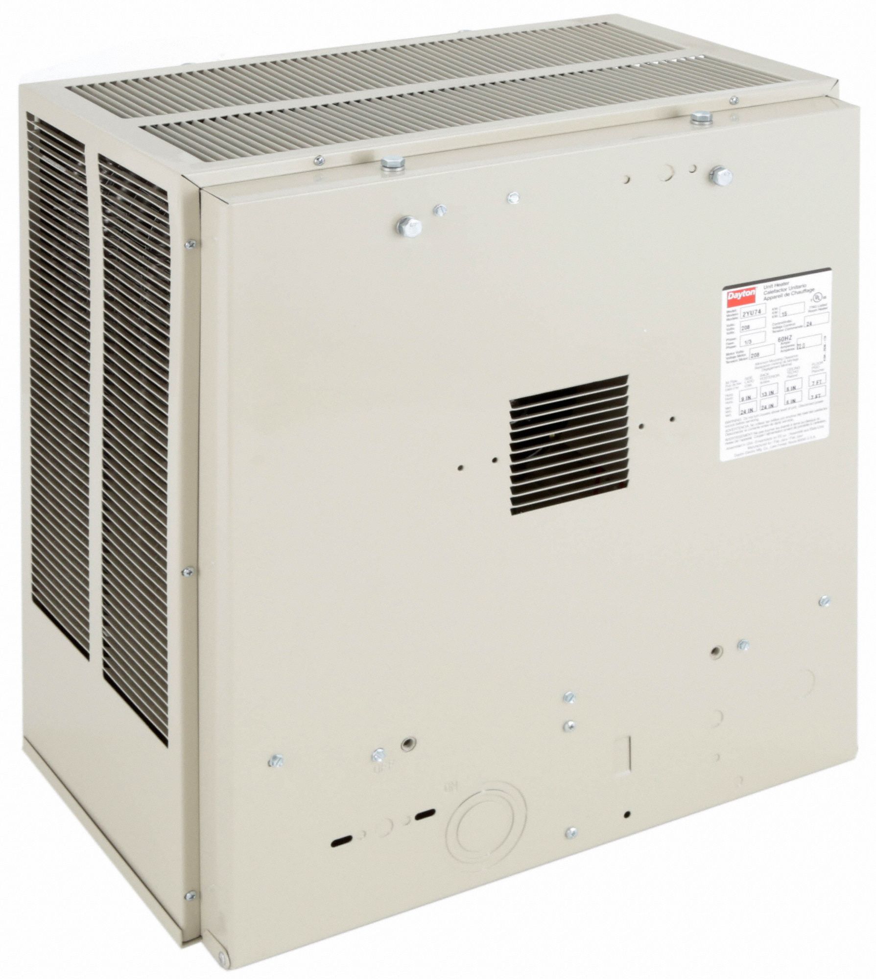 DAYTON Electric Wall & Ceiling Unit Heater, 15kW, 208V AC, 1 or 3-phase ...