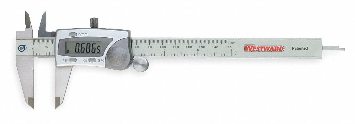 WESTWARD OD/ID Digital Caliper: 0 in to 6 in/0 to 150 mm Range, IP54, ± ...
