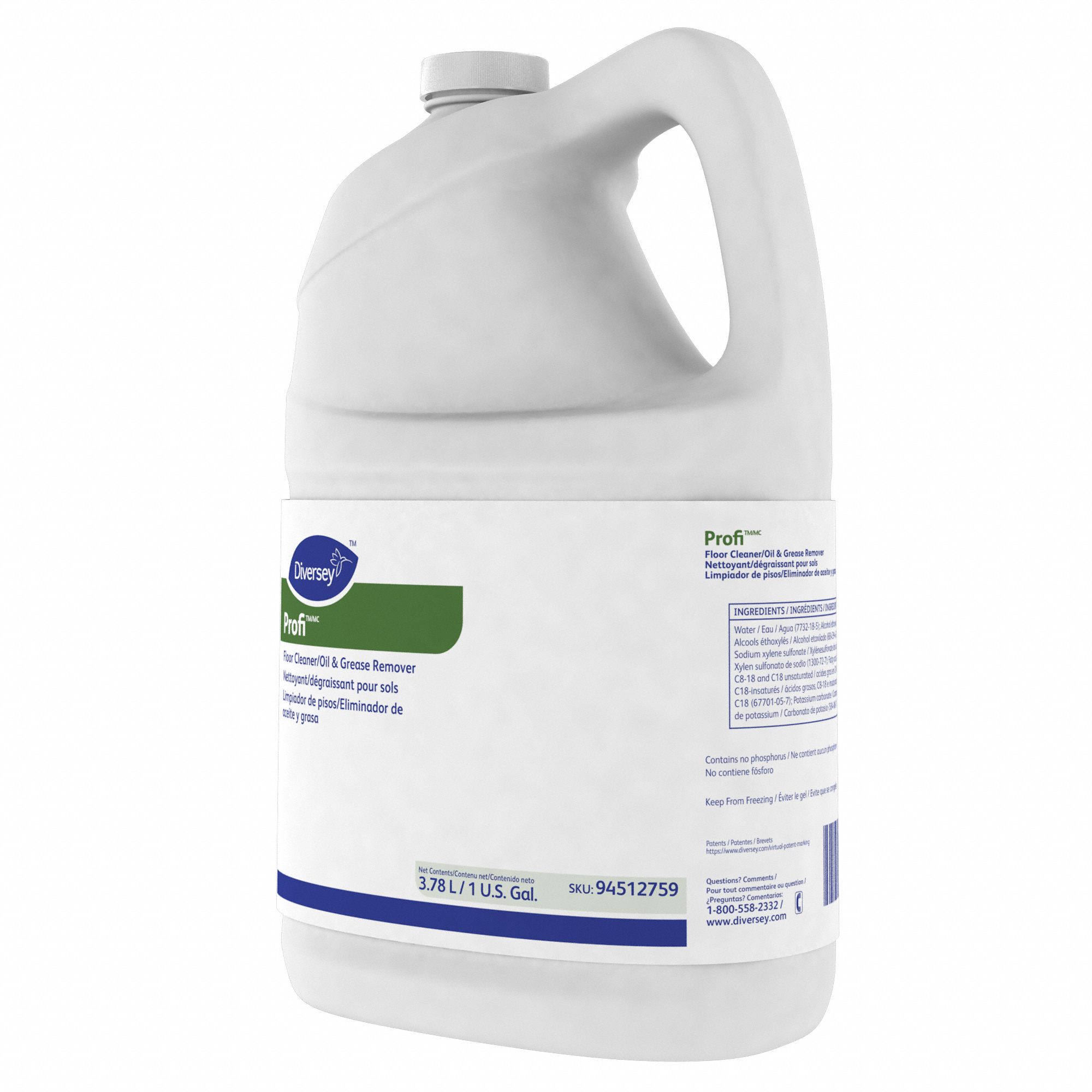 DIVERSEY Floor Cleaner: Jug, 1 gal Container Size, Concentrated, Liquid ...